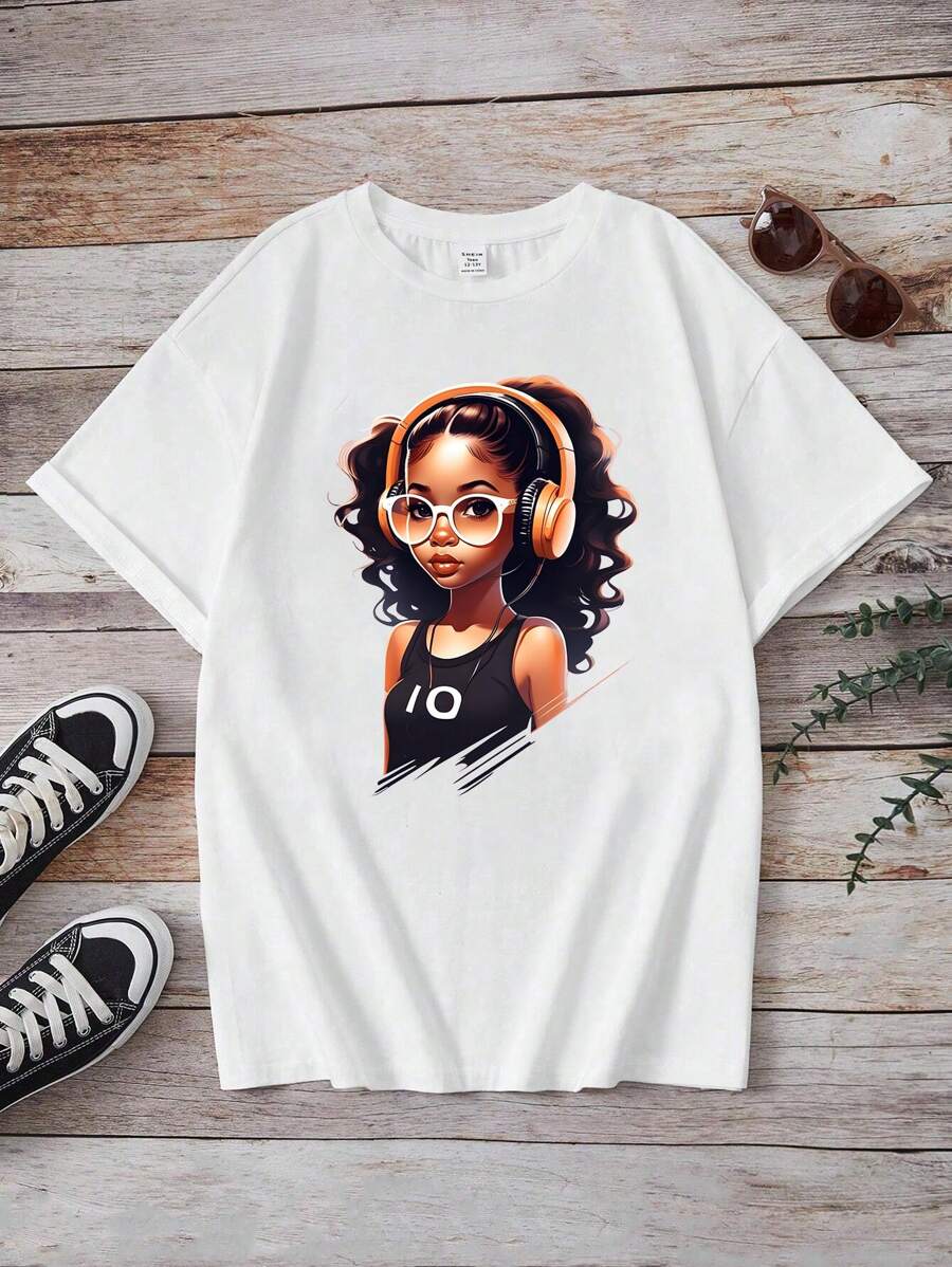 SHEIN Teenage Girls' Casual Minimalist Cartoon Character Print Short ...