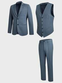 Manfinity VCAY Men's Suit Jacket, Vest And Long Trousers Set | SHEIN USA