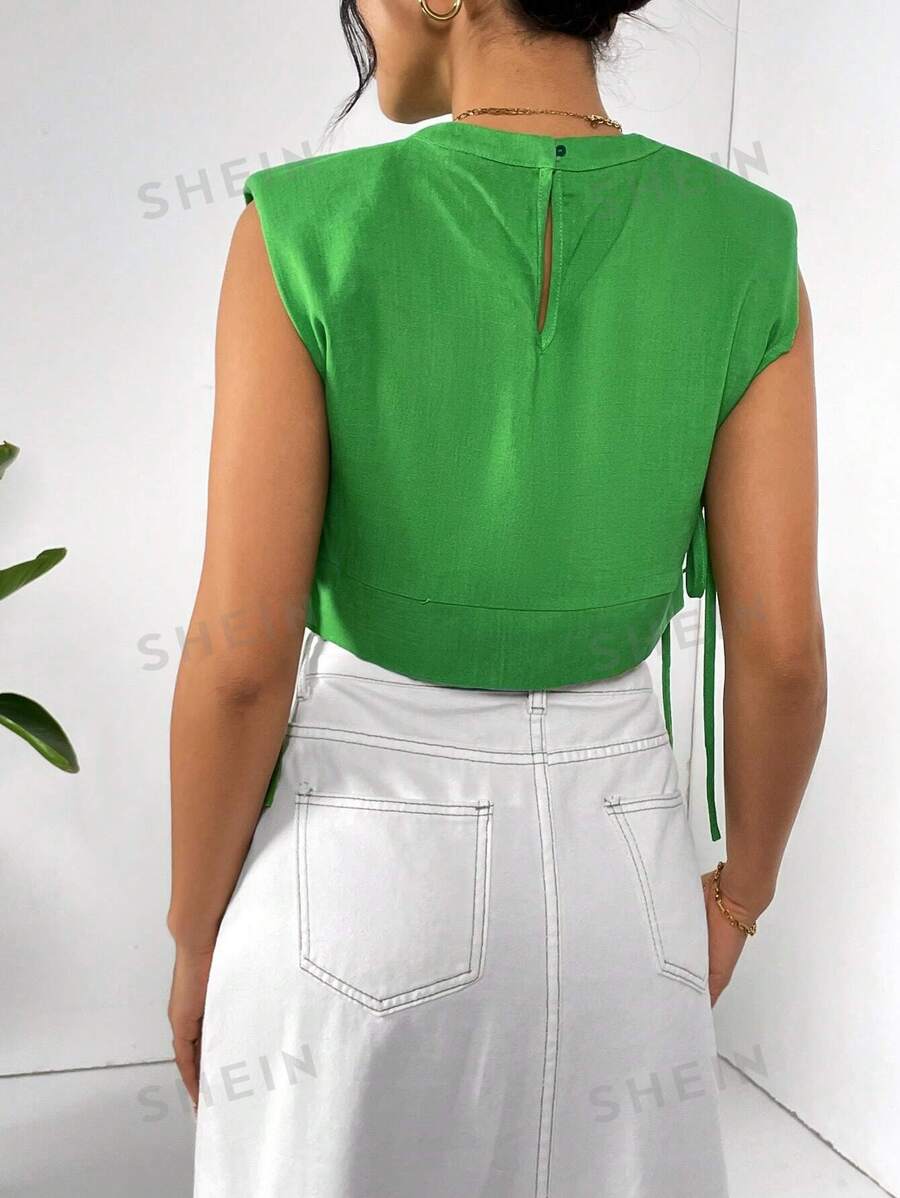 SHEIN Essnce Summer 2024Women Oliday Linen Ant Set Crop Ops Solid ...