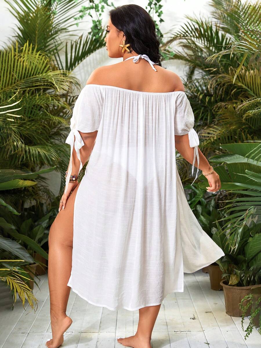 SHEIN Swim Basics Plus Size Long Beach Cover-Up With Strapless Loose ...