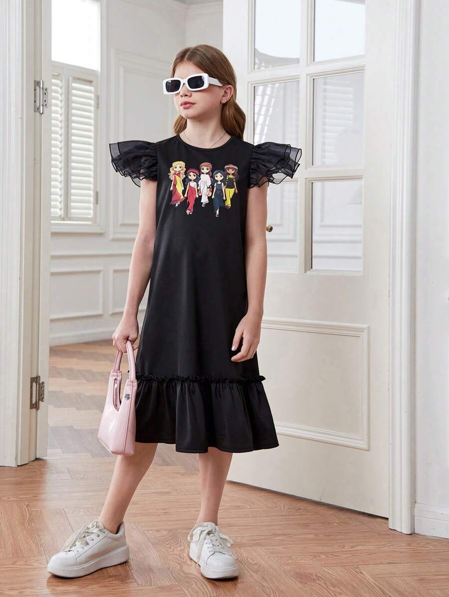 SHEIN Knitted Loose Fit Casual Black Dress With Print, Round Neck And ...