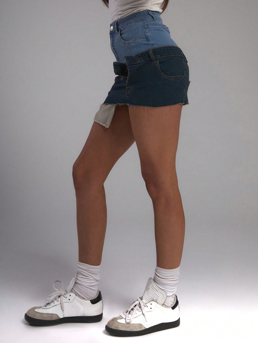 MUSERA Denim Rock mit Doppelbund, Minirock Frühling 90er Jahre Y2K ...