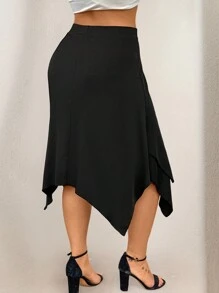 SHEIN LUNE Plus Solid Hanky Hem Skirt | SHEIN USA