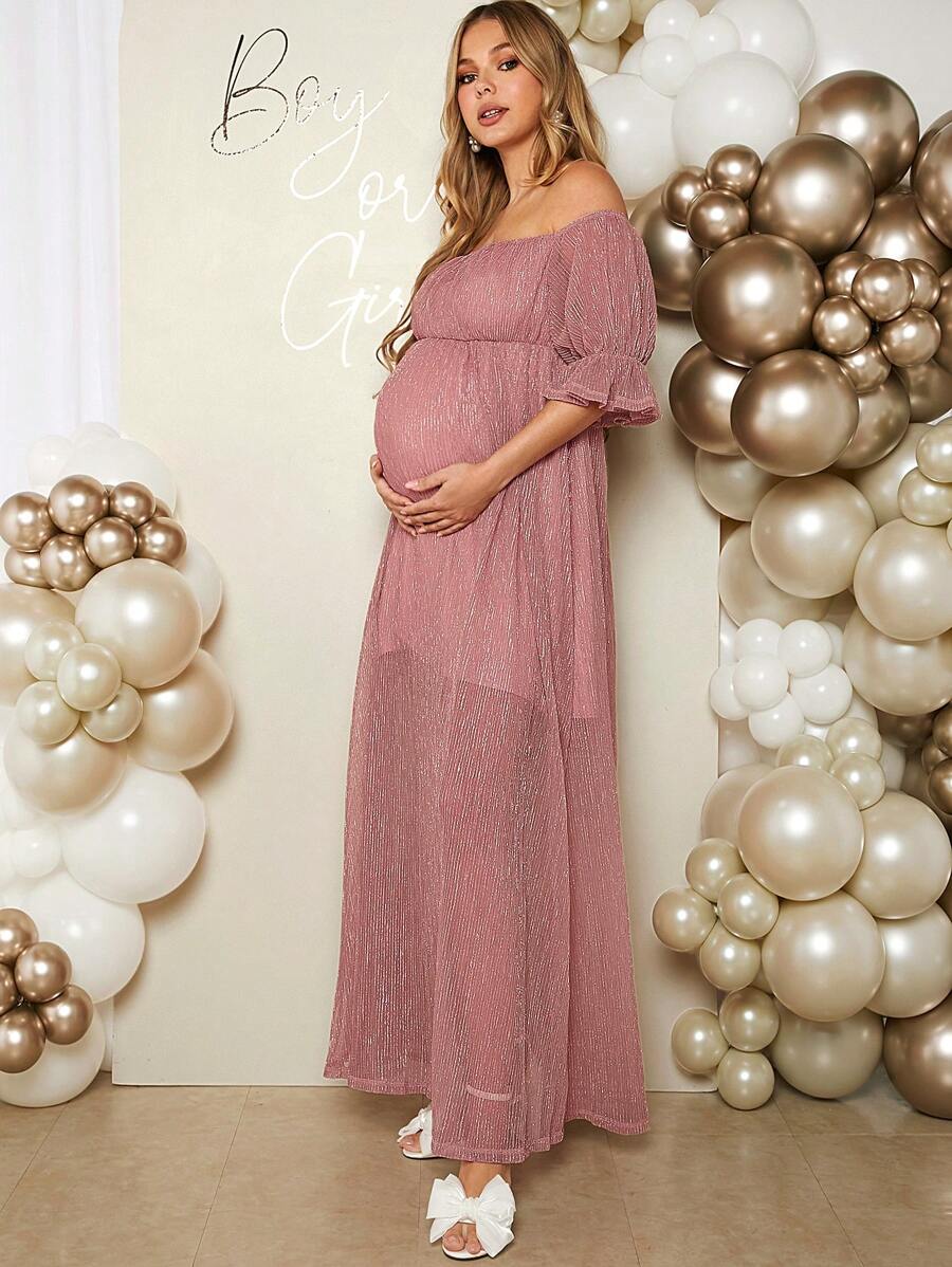 SHEIN Maternity Women's Elegant Romantic Off Shoulder Sheer Dress For ...