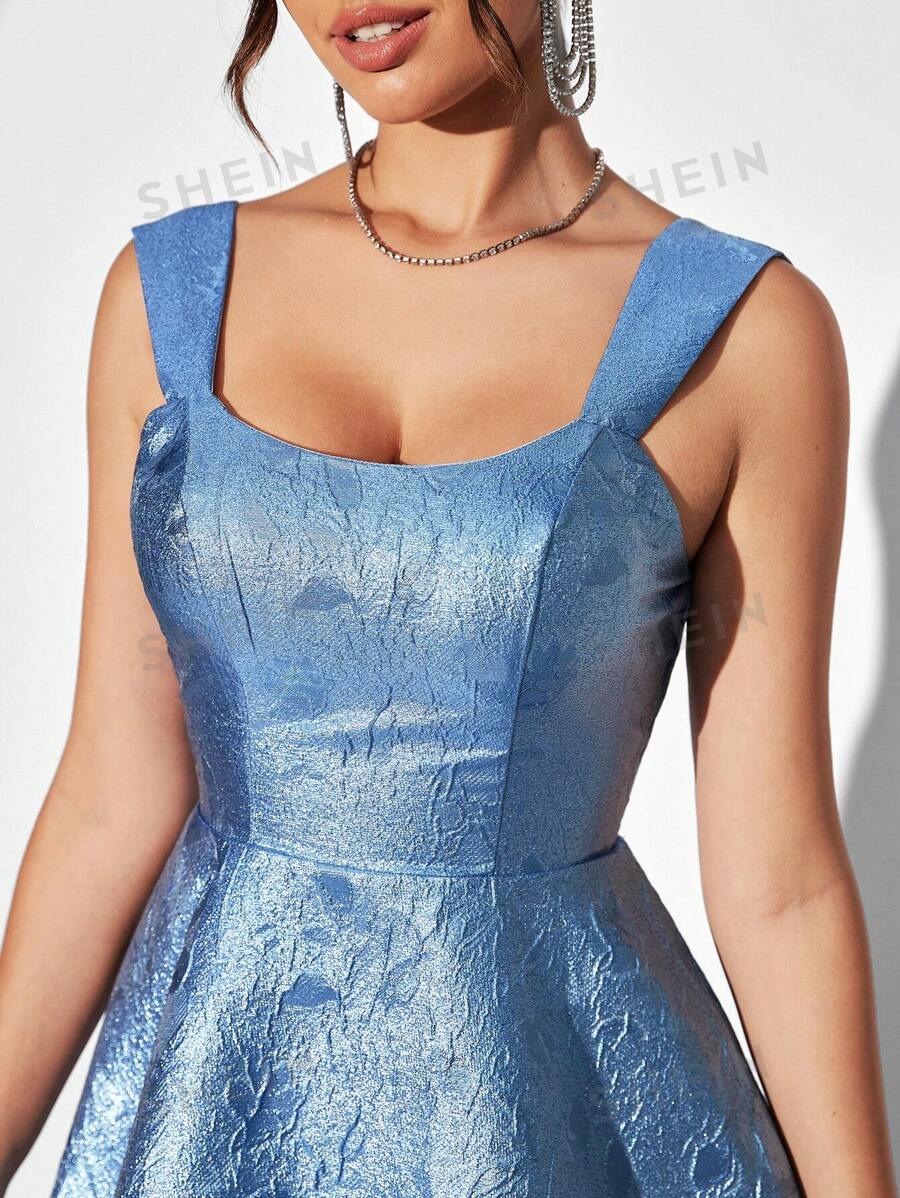 SHEIN Belle Elegant And Romantic Blue Ombre Sequin Mesh Jacquard Bright Silk Fabric Spliced Mesh ...