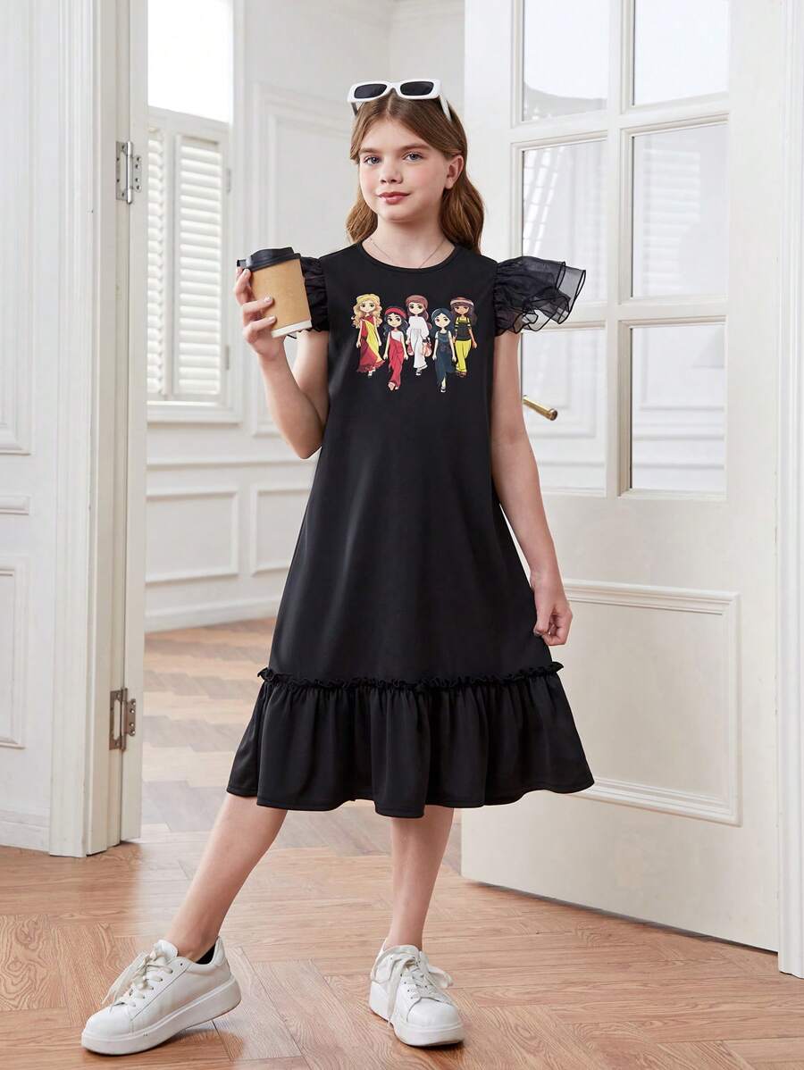 SHEIN Knitted Loose Fit Casual Black Dress With Print, Round Neck And ...