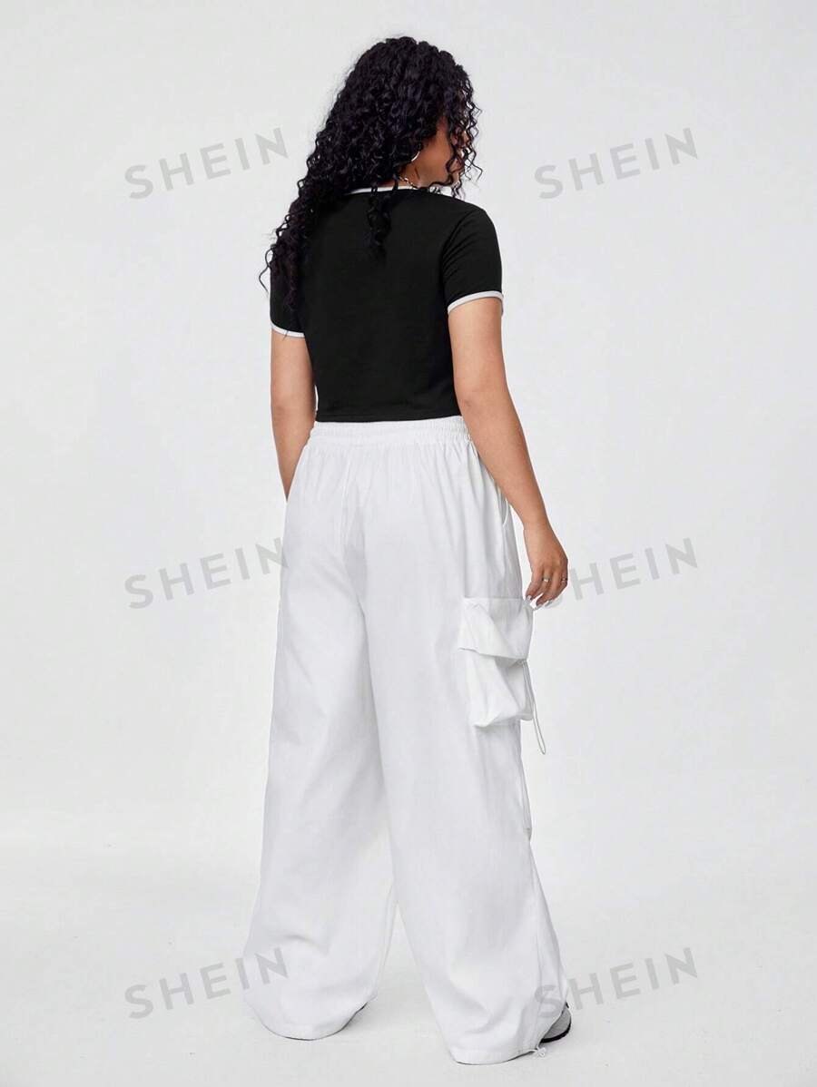 SHEIN Coolane 2024 Plus Size Loose Streetwear Style Floor Length Cargo Pants With Big Pockets ...