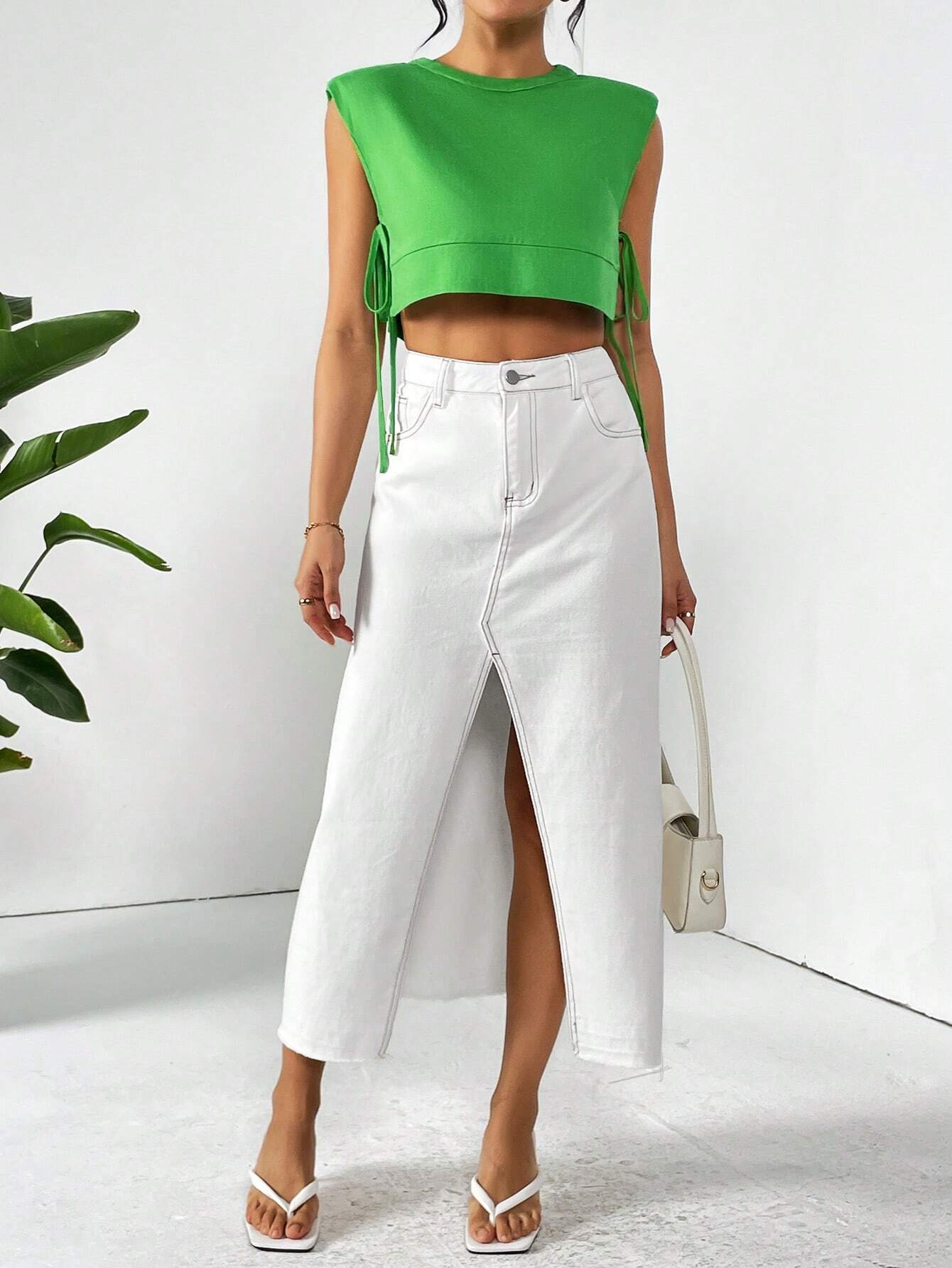 SHEIN Essnce Summer 2024Women Oliday Linen Ant Set Crop Ops Solid ...