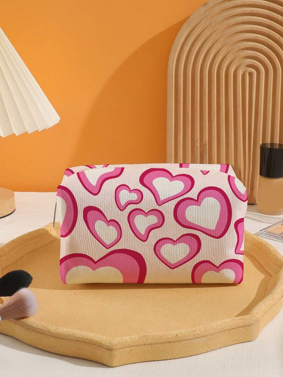 ROMWE Kawaii Creative Heart Shaped Octagonal Velvet Makeup Bag | SHEIN EUQS
