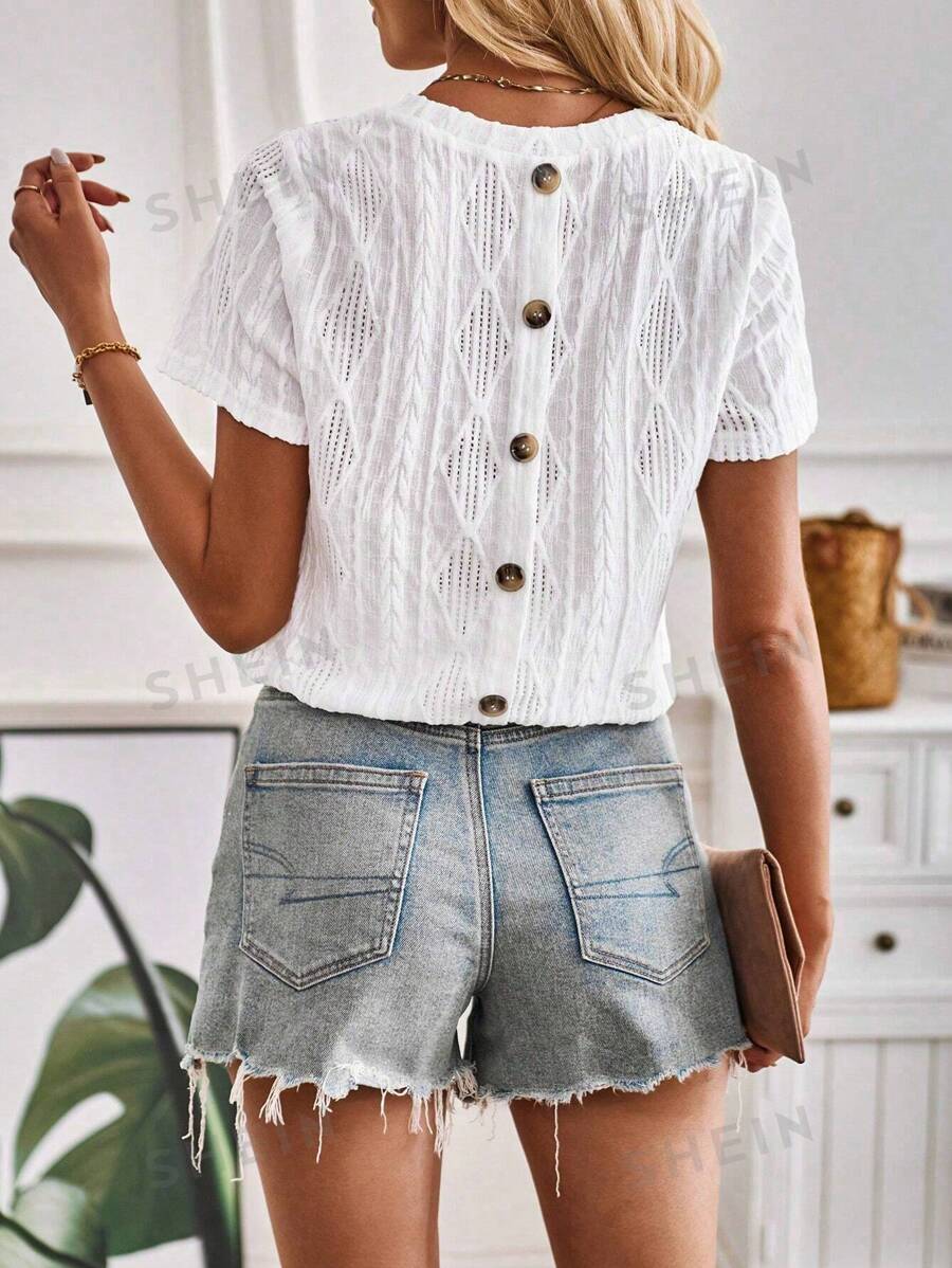 SHEIN LUNE Women's Short Sleeve T-Shirt With Single Row Buckle On Back ...