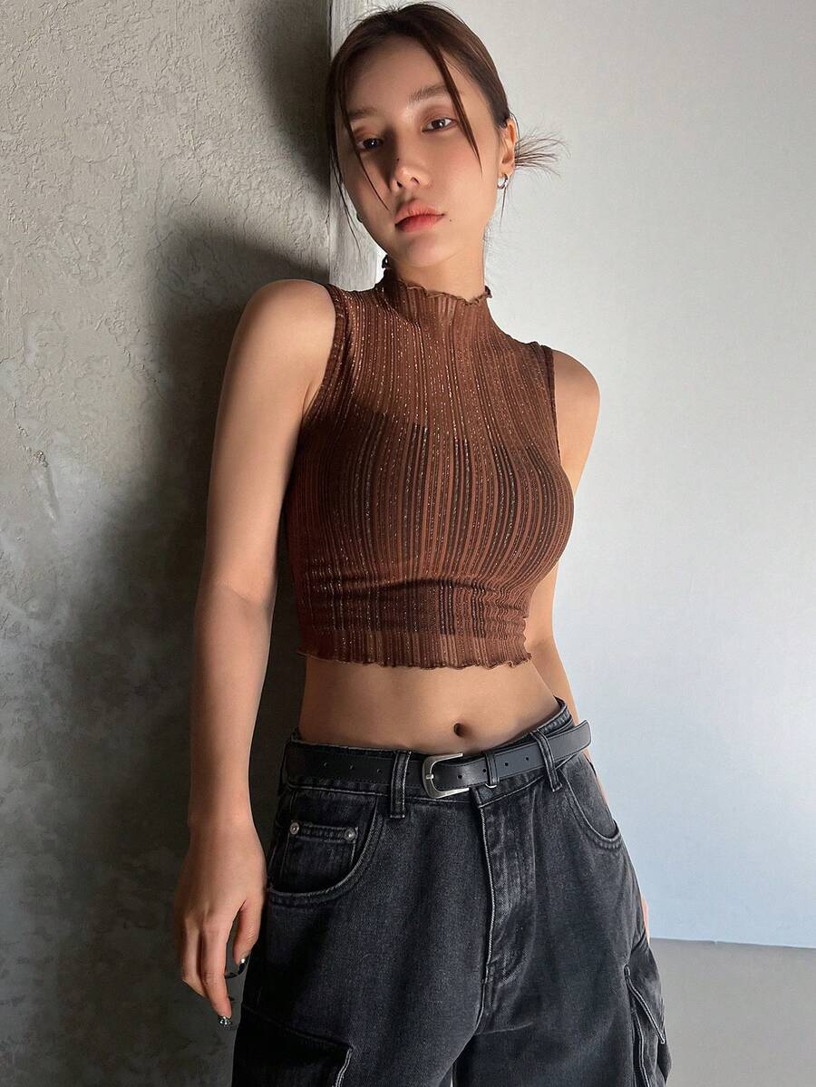 DAZY Women's Stand Collar Glitter Crop Top Going Out Tops Festival | SHEIN EUR