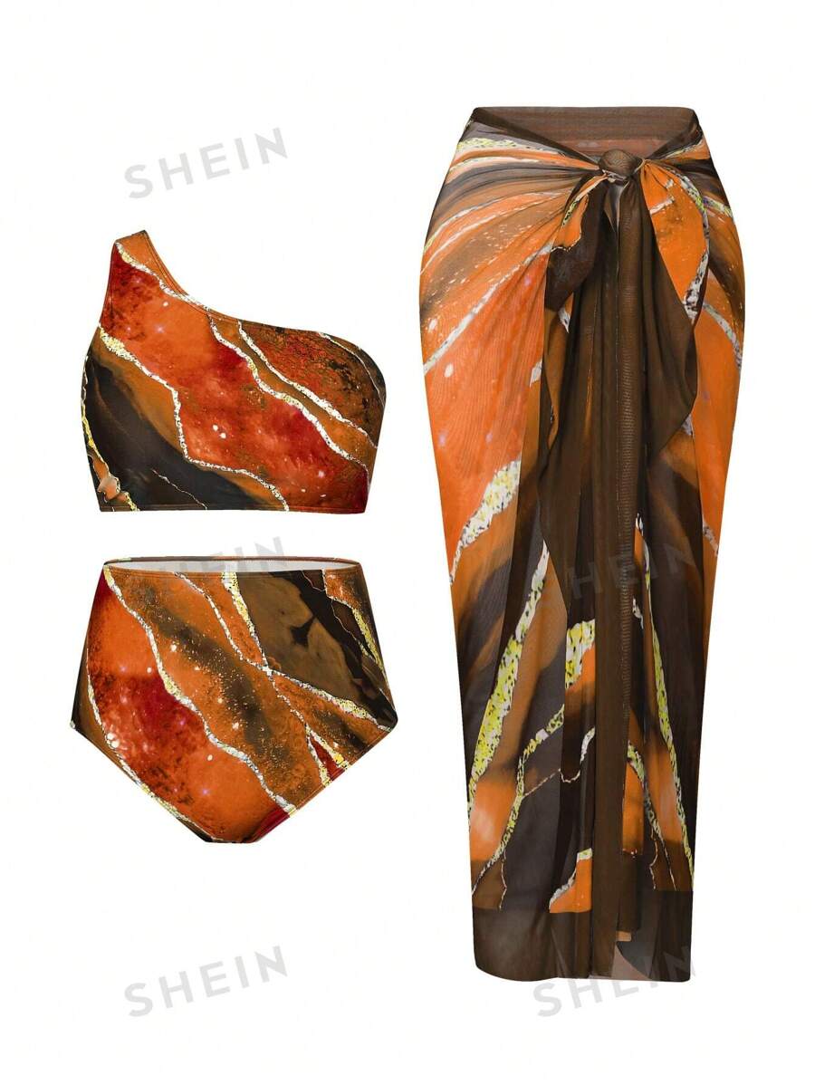 SHEIN Swim Oasis Conjunto de biquíni com estampa de mármore plus size ...