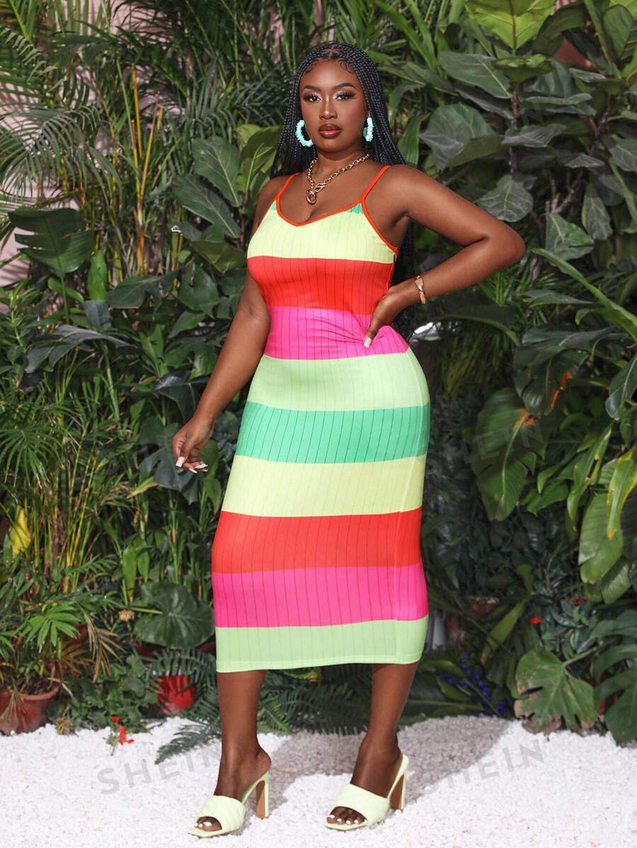 SHEIN Slayr Plus Size Tight-Fitting Knitted Dress With Hollowed-Out ...