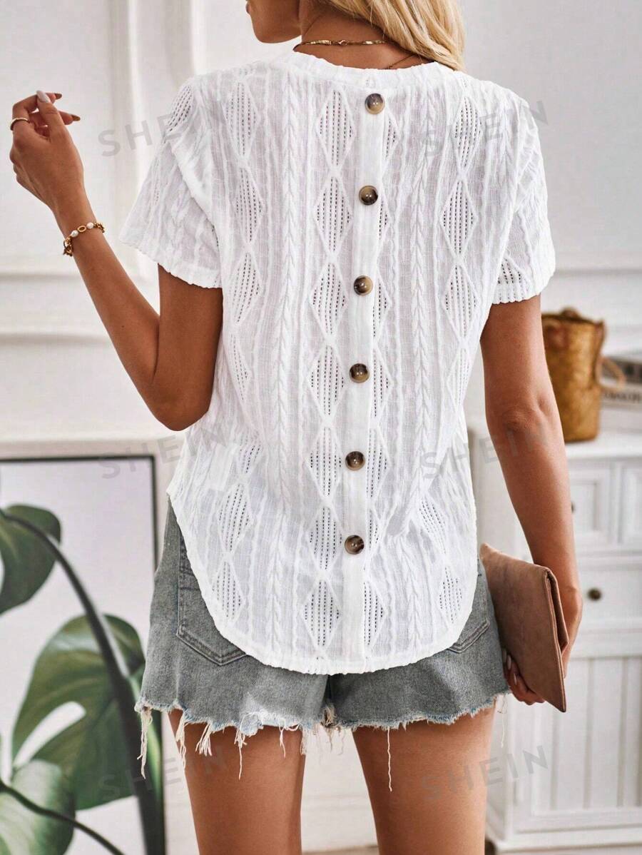 SHEIN LUNE Women's Short Sleeve T-Shirt With Single Row Buckle On Back ...