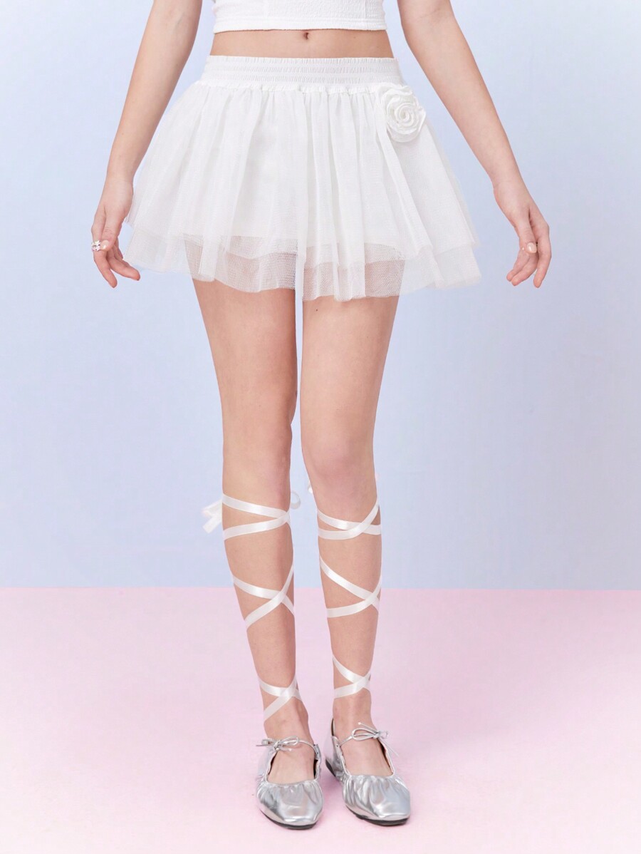 SHEINNeu Balletcore Bow Summer Kawaii Princesscore 3D Rose White Tutu ...