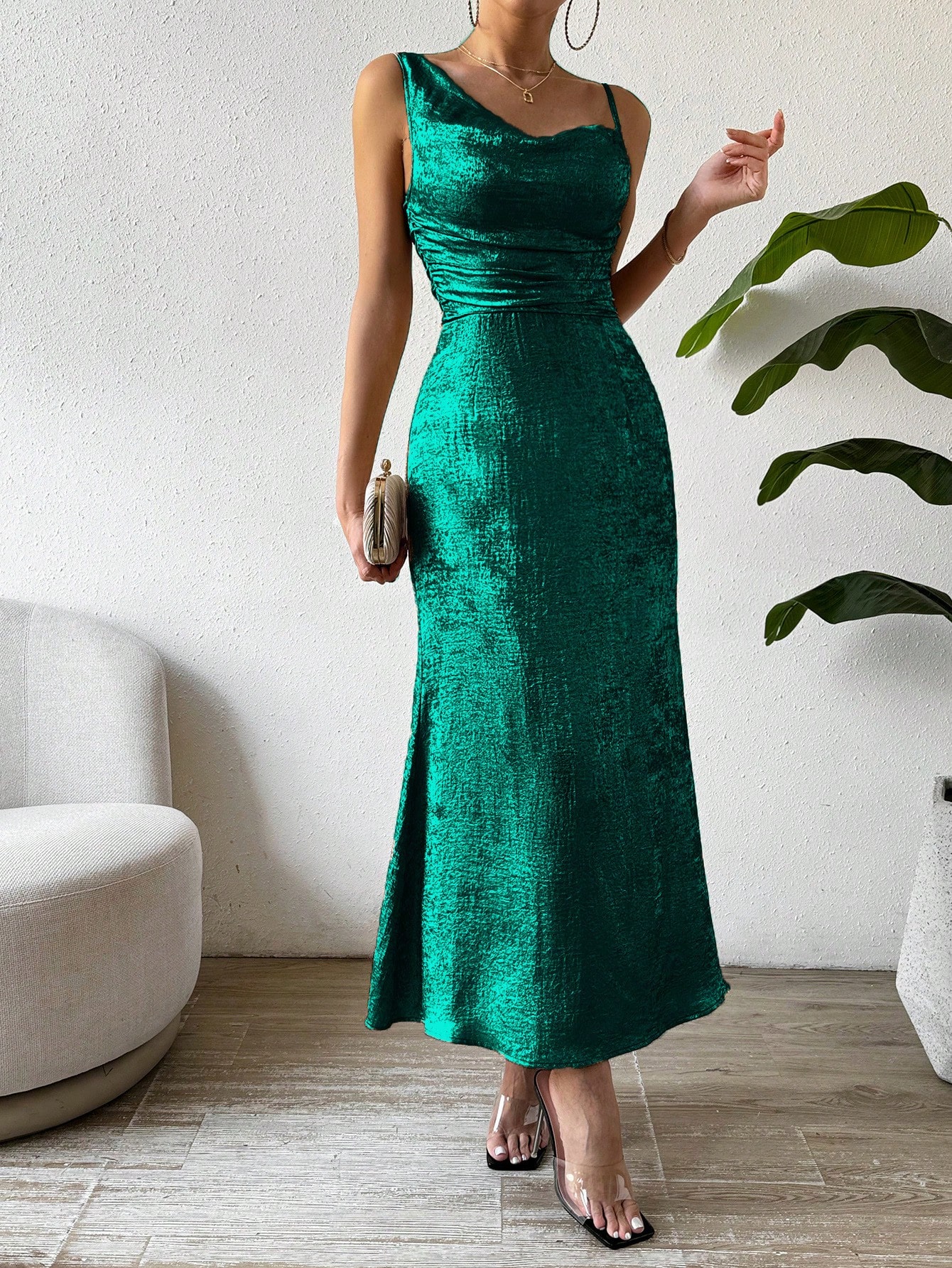 SHEIN Privé Women's Sleeveless Asymmetric Neck Fish Tail Hem Dress ...