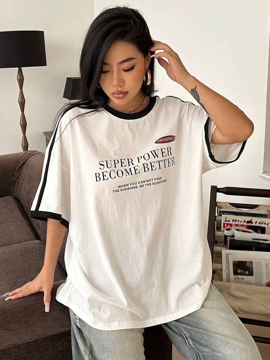 DAZY Women's Color Block Drop Shoulder T-Shirt Oversized T-Shirt,Graphic Tees | SHEIN USA