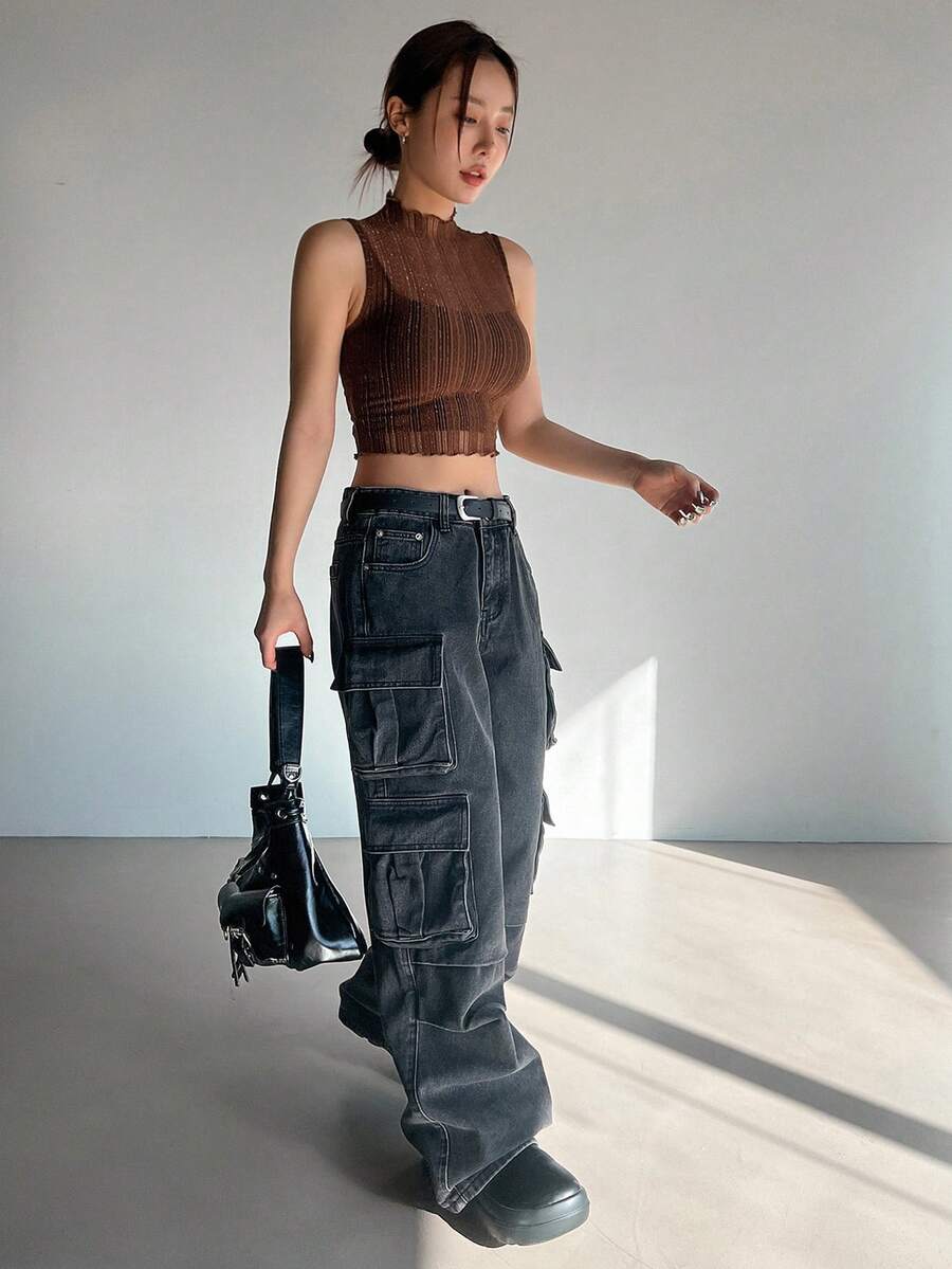 DAZY Women's Stand Collar Glitter Crop Top Going Out Tops Festival | SHEIN EUR