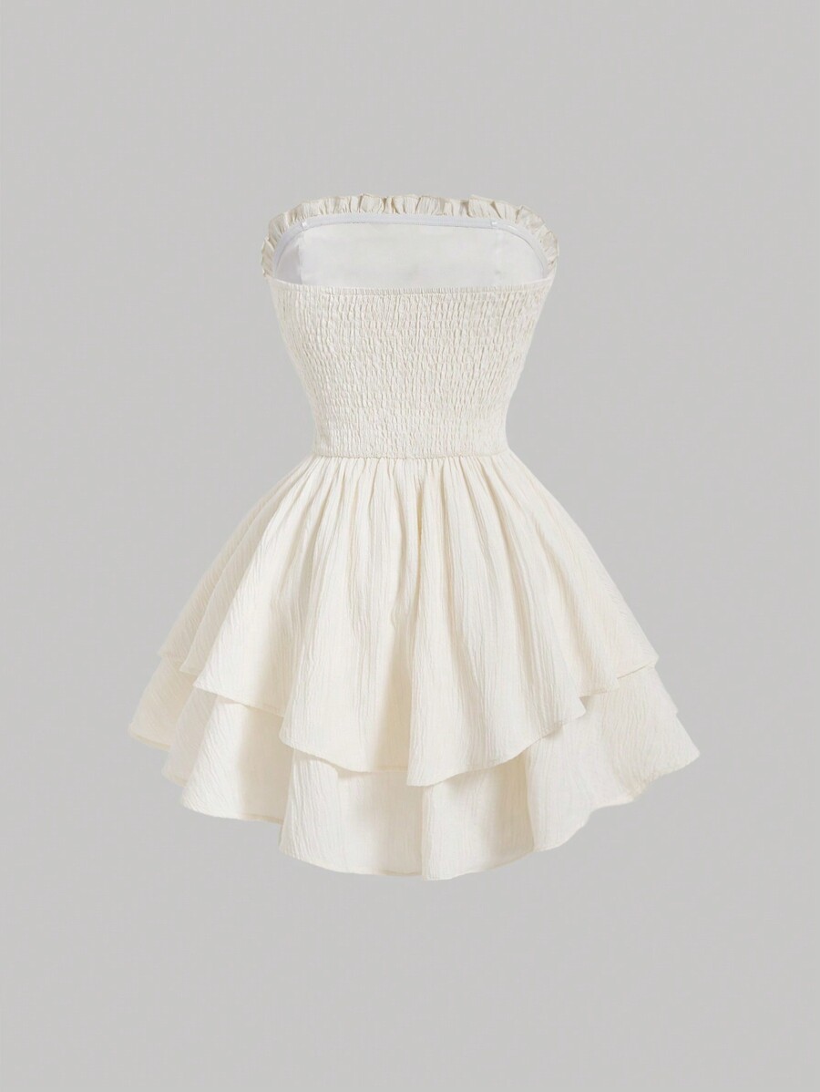 SHEIN Teengirl Ivory Strapless Elegant Vintage Bow & Ruffle Trim Mini ...