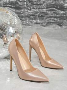 Bombas casuales y versátiles de tacón alto delgado de 10,5 cm de punta ...