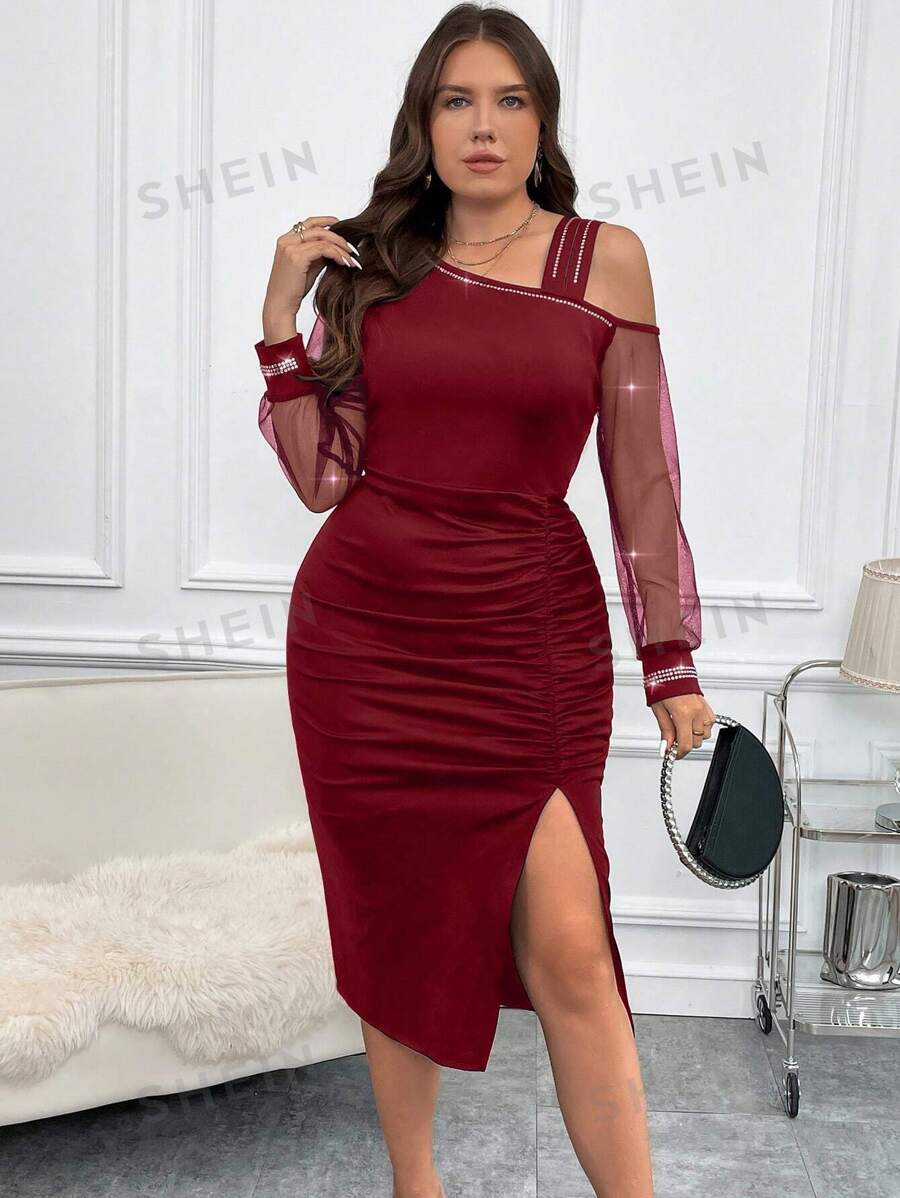 SHEIN Clasi Robe Grande Taille Avec Encolure Asymétrique, Panneau En Maille Transparente Avec ...