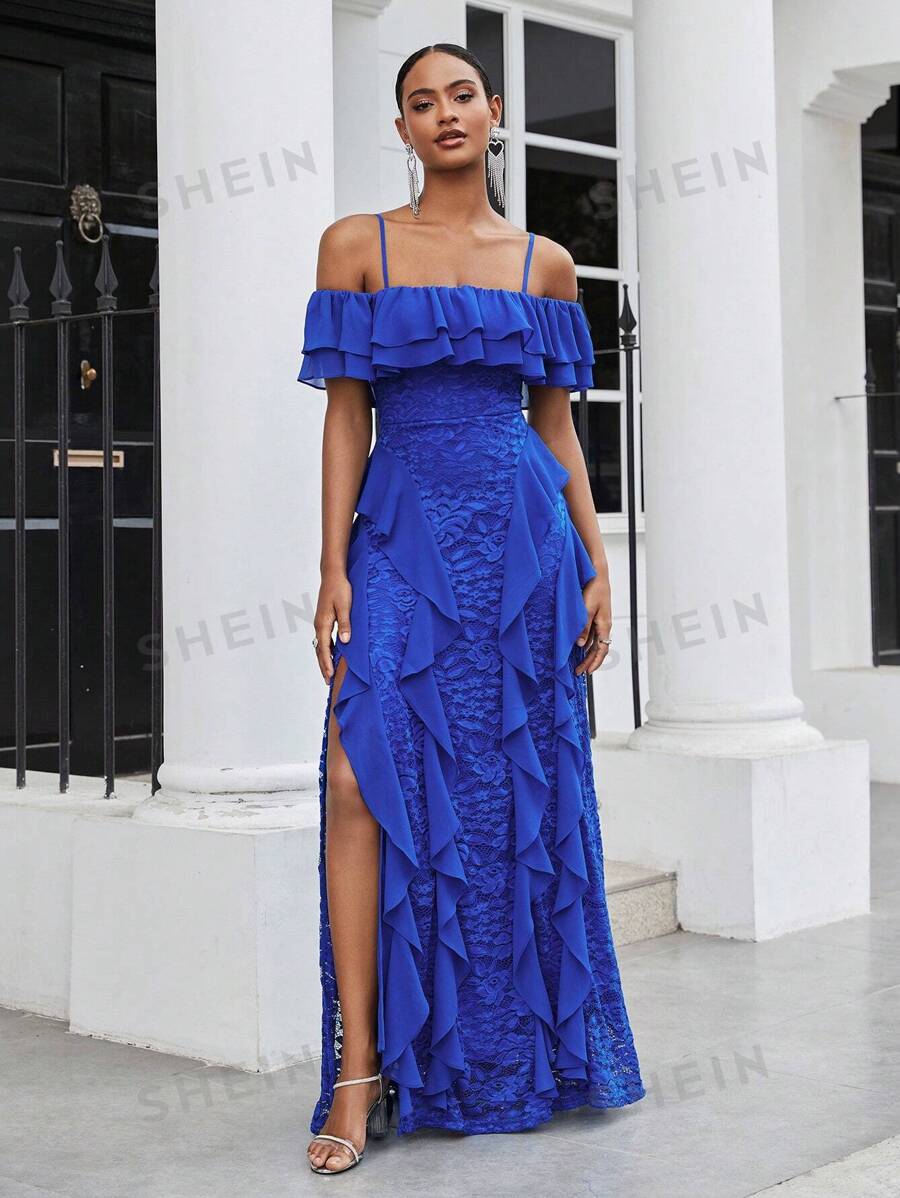 SHEIN Belle Elegante, Romantico, Femminile, Morbido Abito A-Linea A Sirena Con Vita Alta In ...