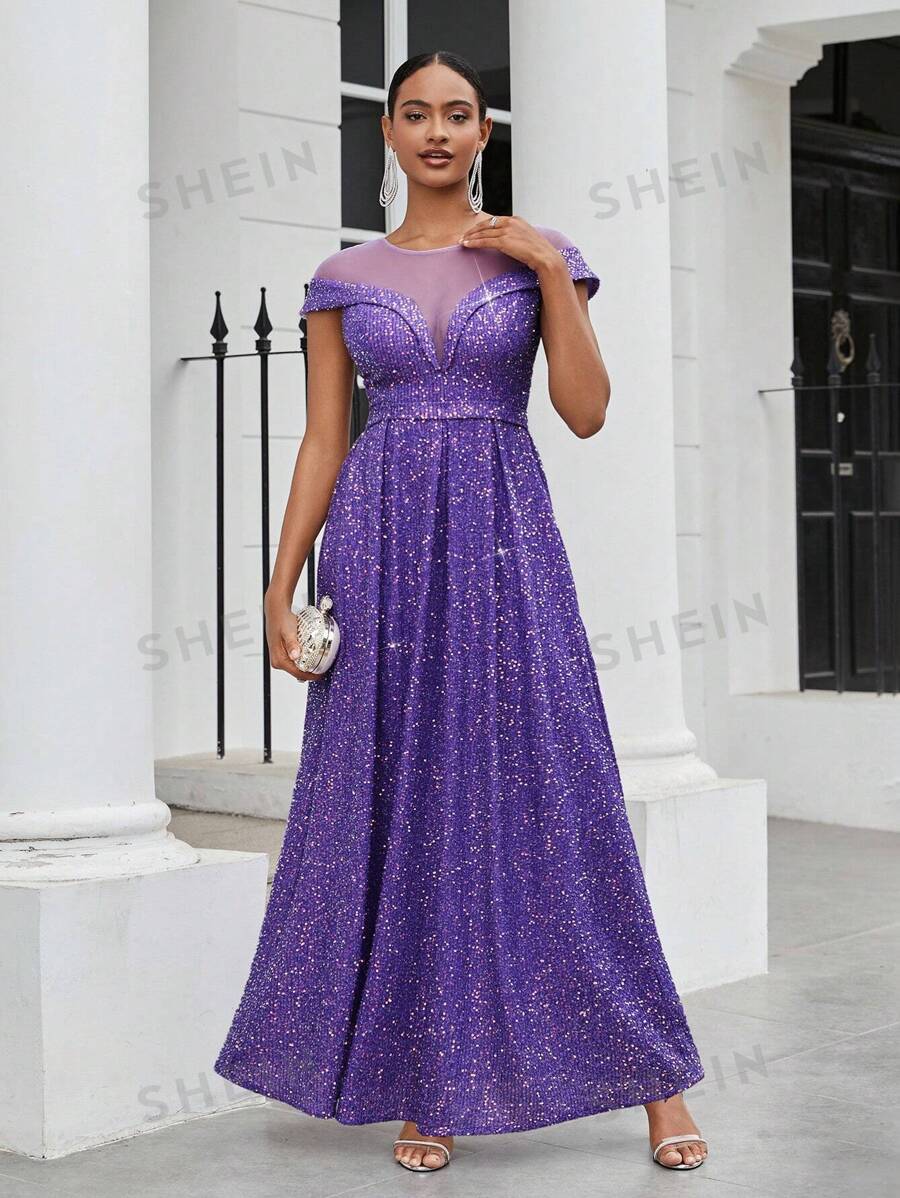 SHEIN Belle Elegant Romantic And Charming Purple High-Neck Transparent ...