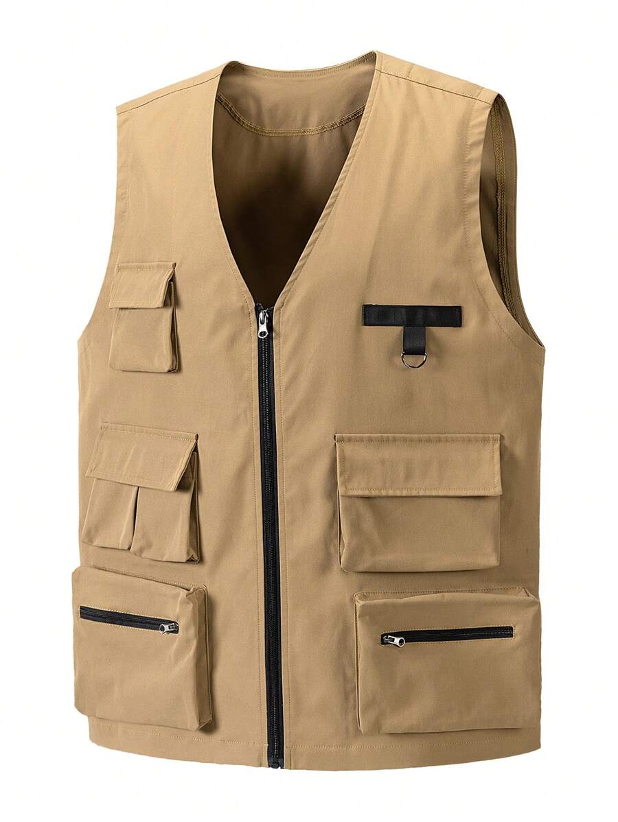 Manfinity LEGND Men's Plus Size Utility Vest With Pockets And Zipper ...