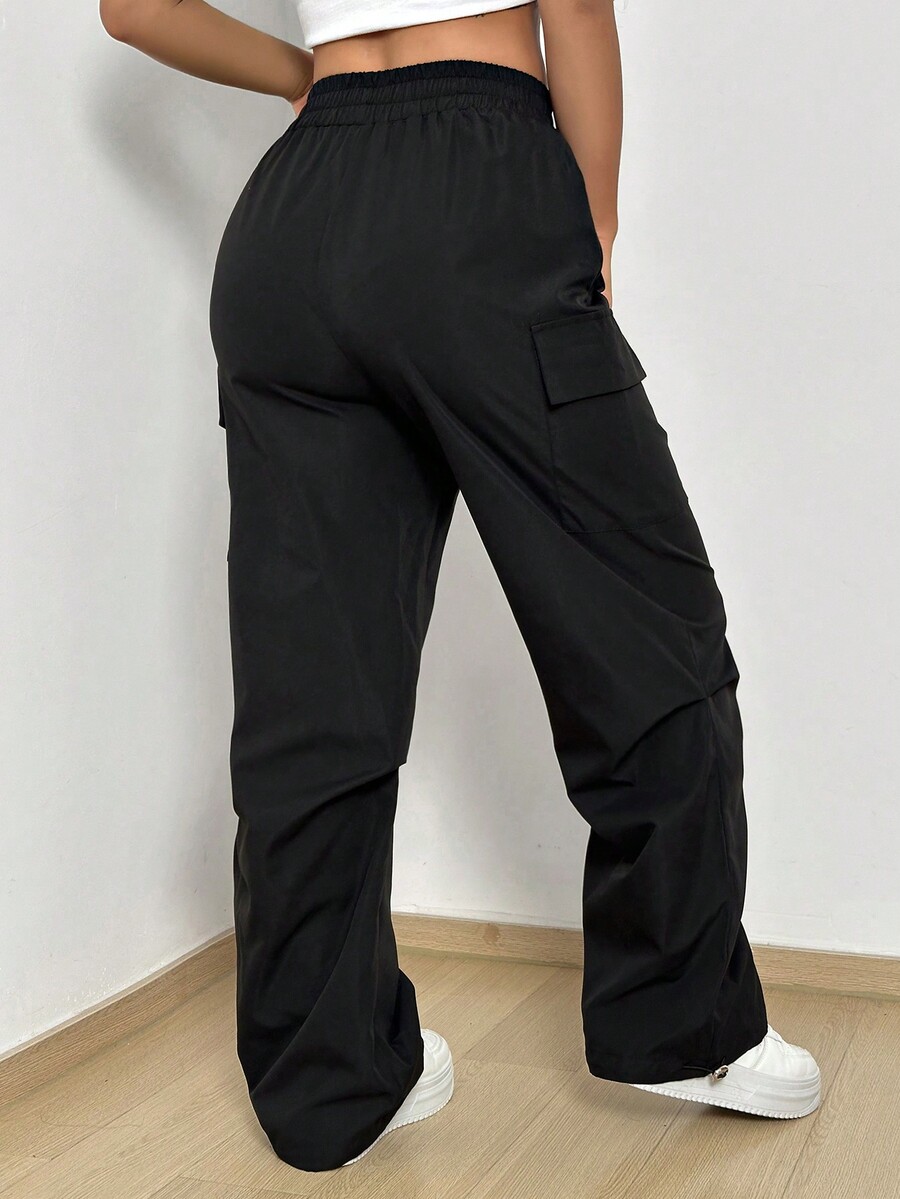 SHEIN MOOSTA Solid Color Elastic Waist Loose Fit Cargo Pants With Flap ...