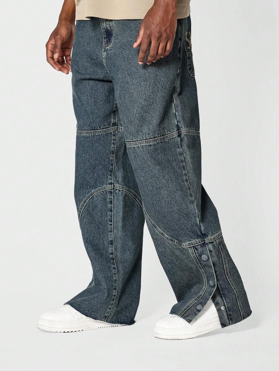 SUMWON Loose Fit Baggy Carpenter Detail Jeans With Side Snap | SHEIN USA