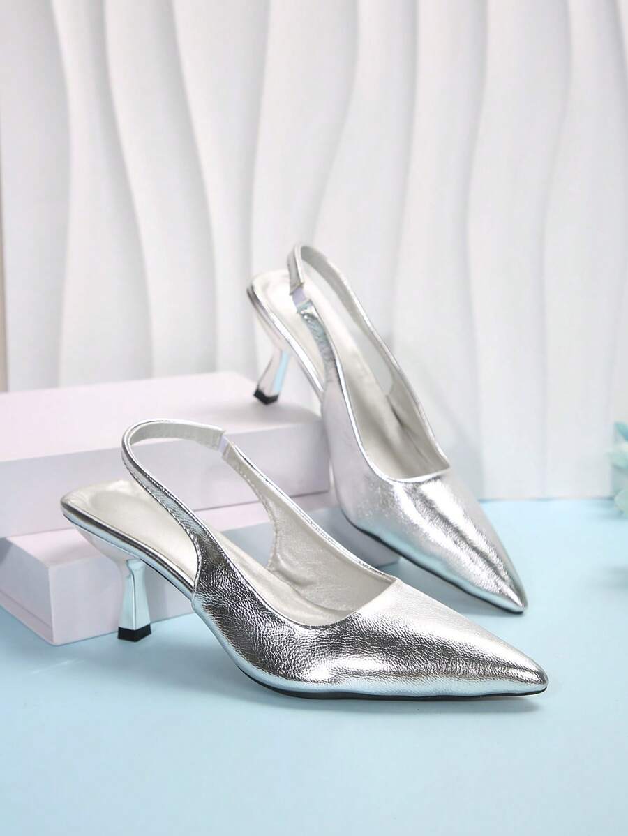Za2024 Summer New Silver Pointed Toe Hollow Out Ankle Strap Stiletto ...