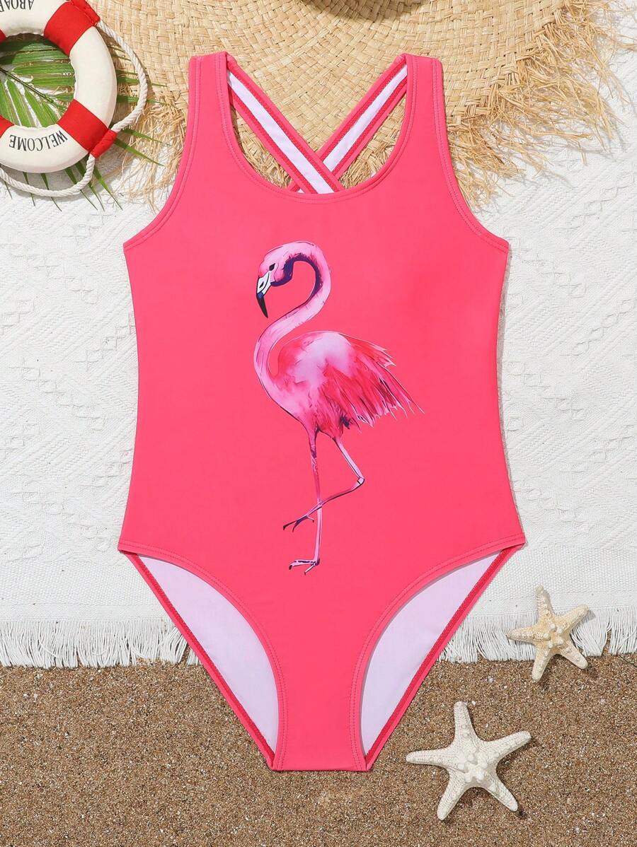 Traje De Baño Para Niñas Tween Con Impresión De Flamencos Y Espalda ...