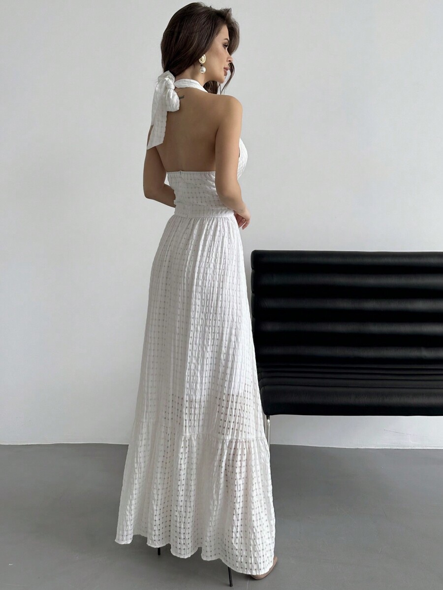 Aloruh Romantic Date Halter Neck Plaid Dress With Ruffle Hemline For ...