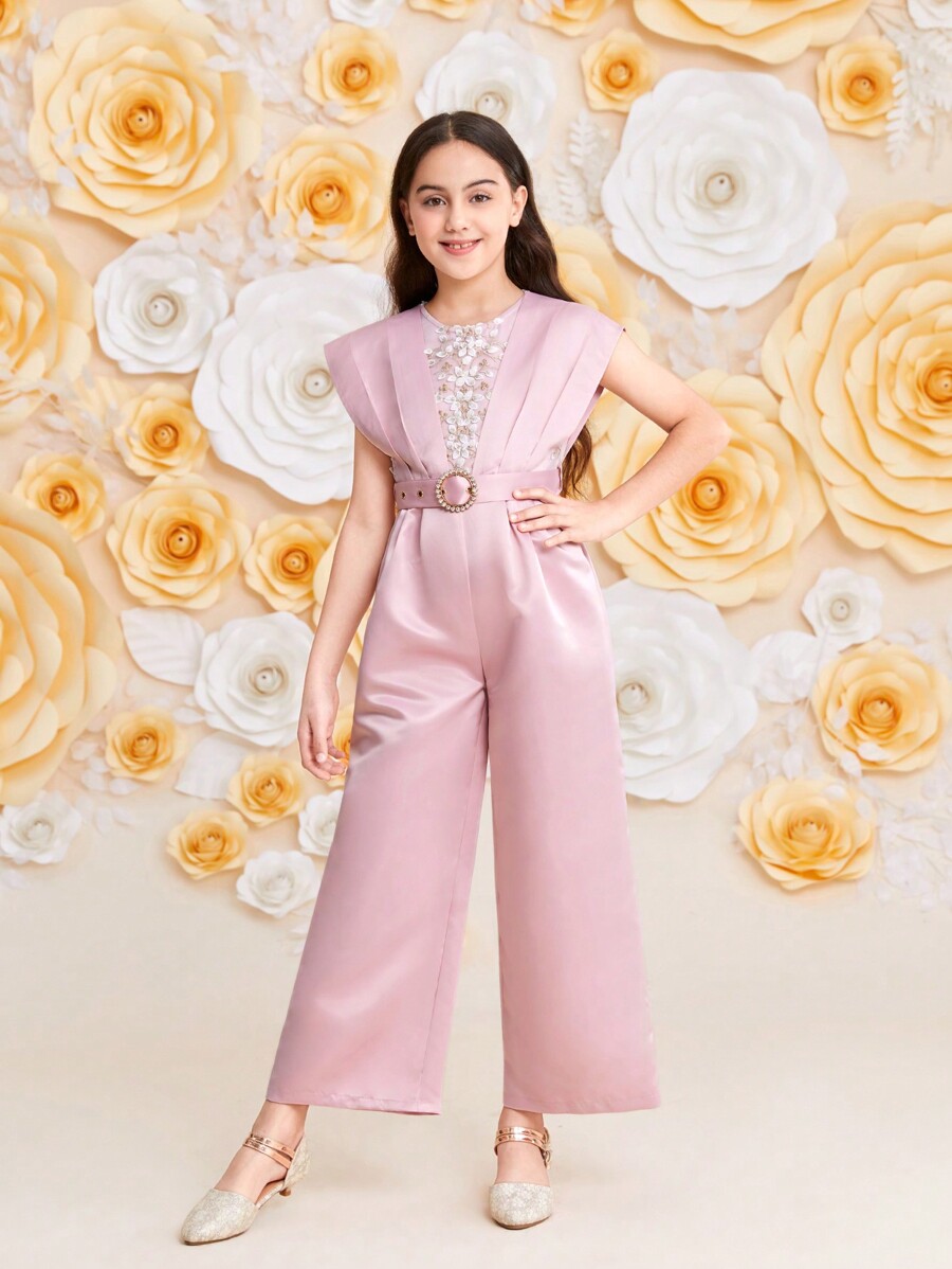 SHEIN DRMZ Tween Girl Tween Girl Casual Lace Splice Jumpsuit With ...