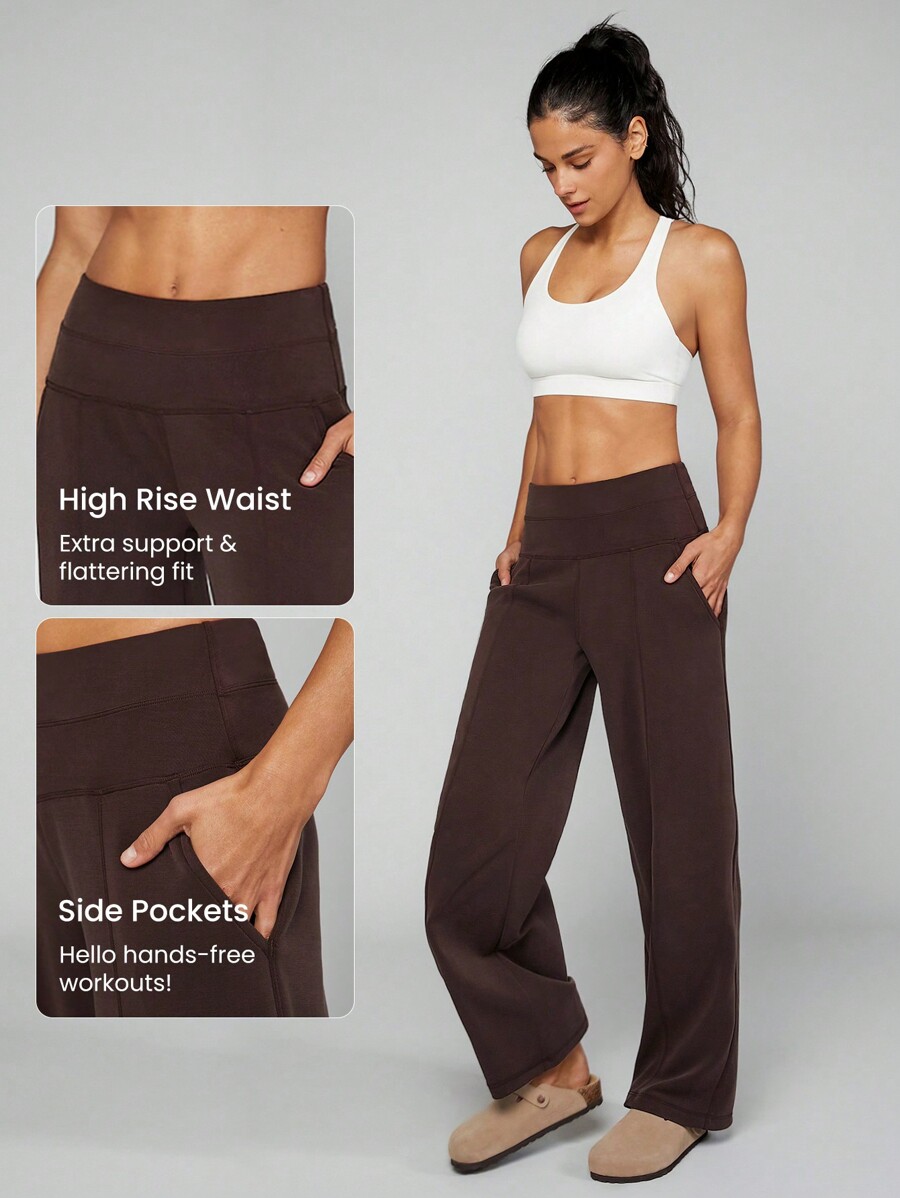 GLOWMODE Modal Silk Touch Wide Leg High Waist Lounge Pants With Side ...