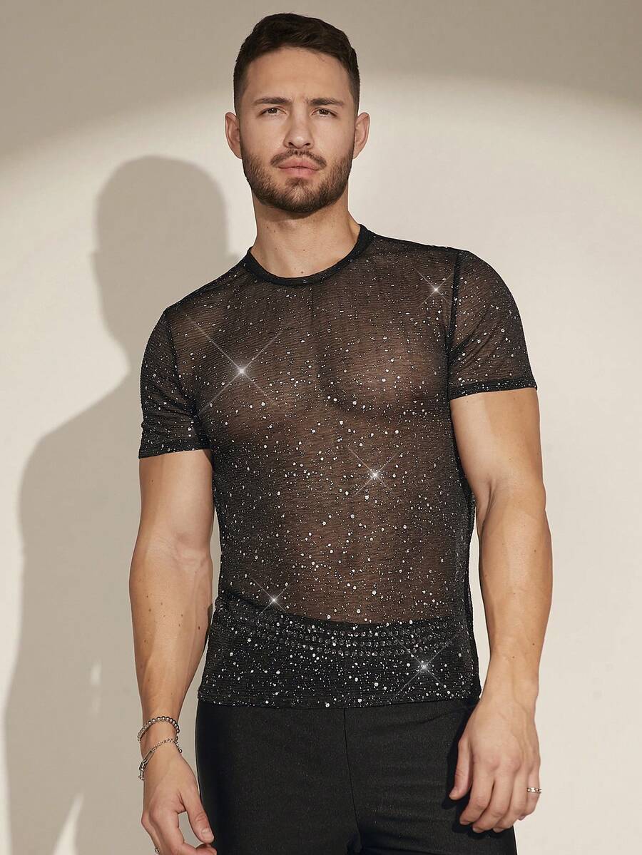FeverCity Men's Sheer T-Shirt With Sparkly Design | SHEIN USA