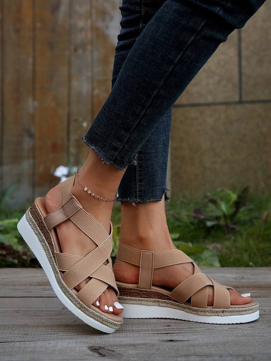 Women's Elastic Comfortable Platform Wedge Sandals With Rope Bottoms ...