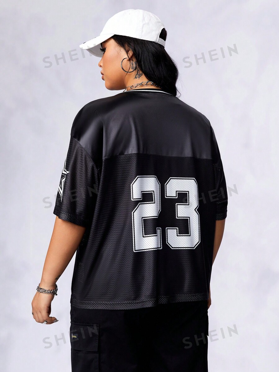 Shein Coolane Ladies Plus Size Tennis Sport Breathable Mesh Splicing T