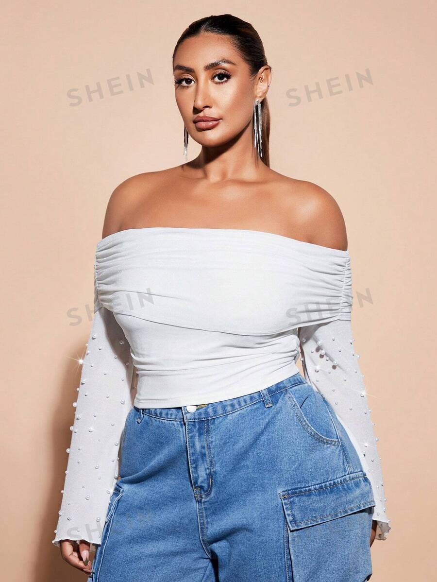 SHEIN BAE Plus Size Women's Elegant Off Shoulder Pleated Top With ...