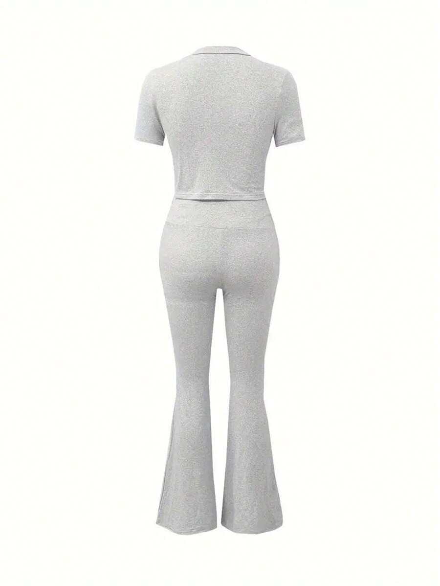 INAWLY Women's Solid Color Slim Fit Top And Bell Bottoms Two Piece Set ...