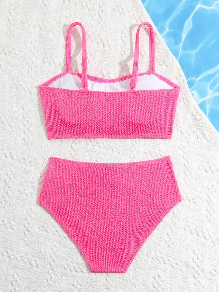 Tween Girl Solid Color Textured Bikini Set, Separated Bikini Set Summer ...