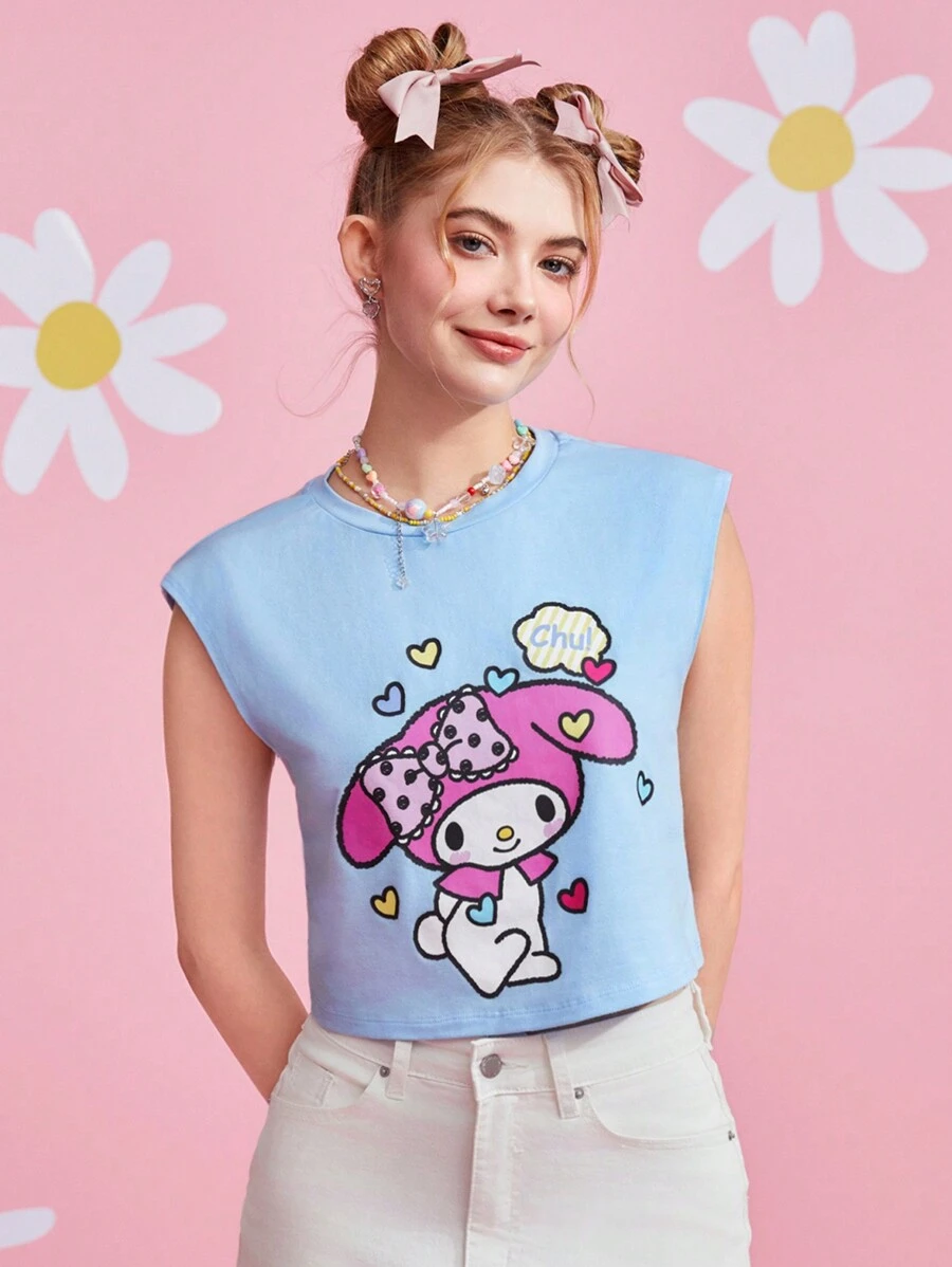 HELLO KITTY AND FRIENDS | SHEIN Cartoon And Letter Graphic Tank Top ...