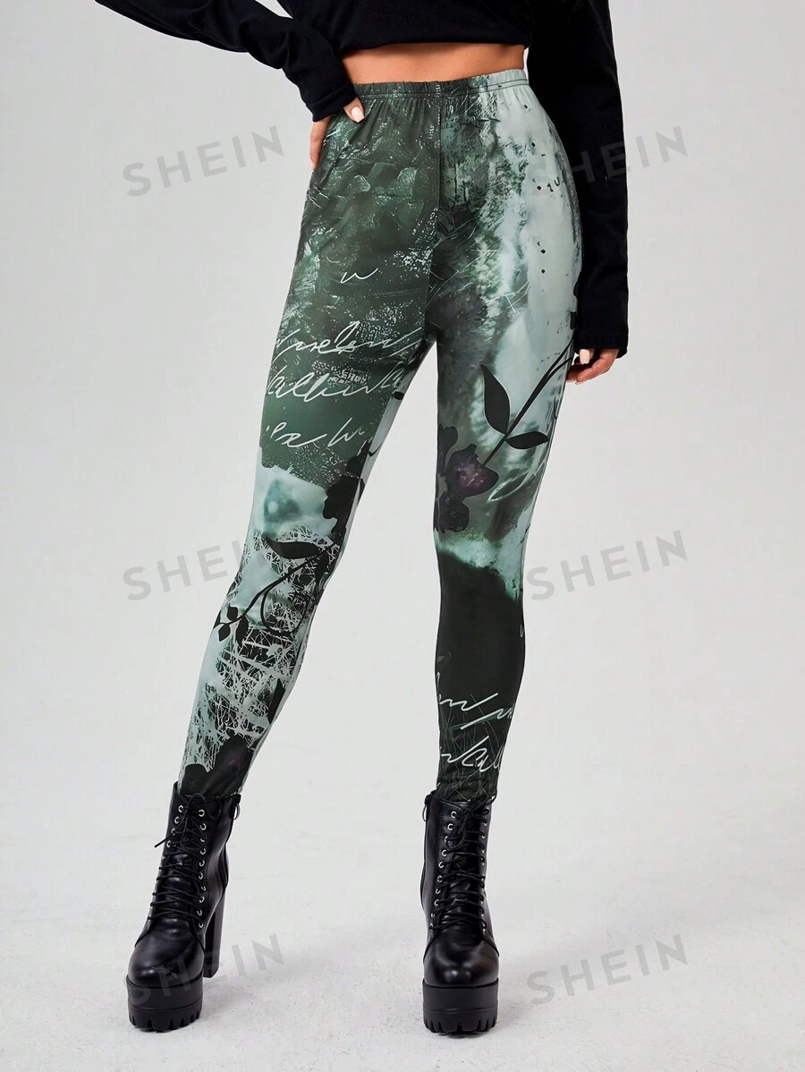 SHEIN LUNE Floral & Letter Graphic High Waist Leggings | SHEIN UK