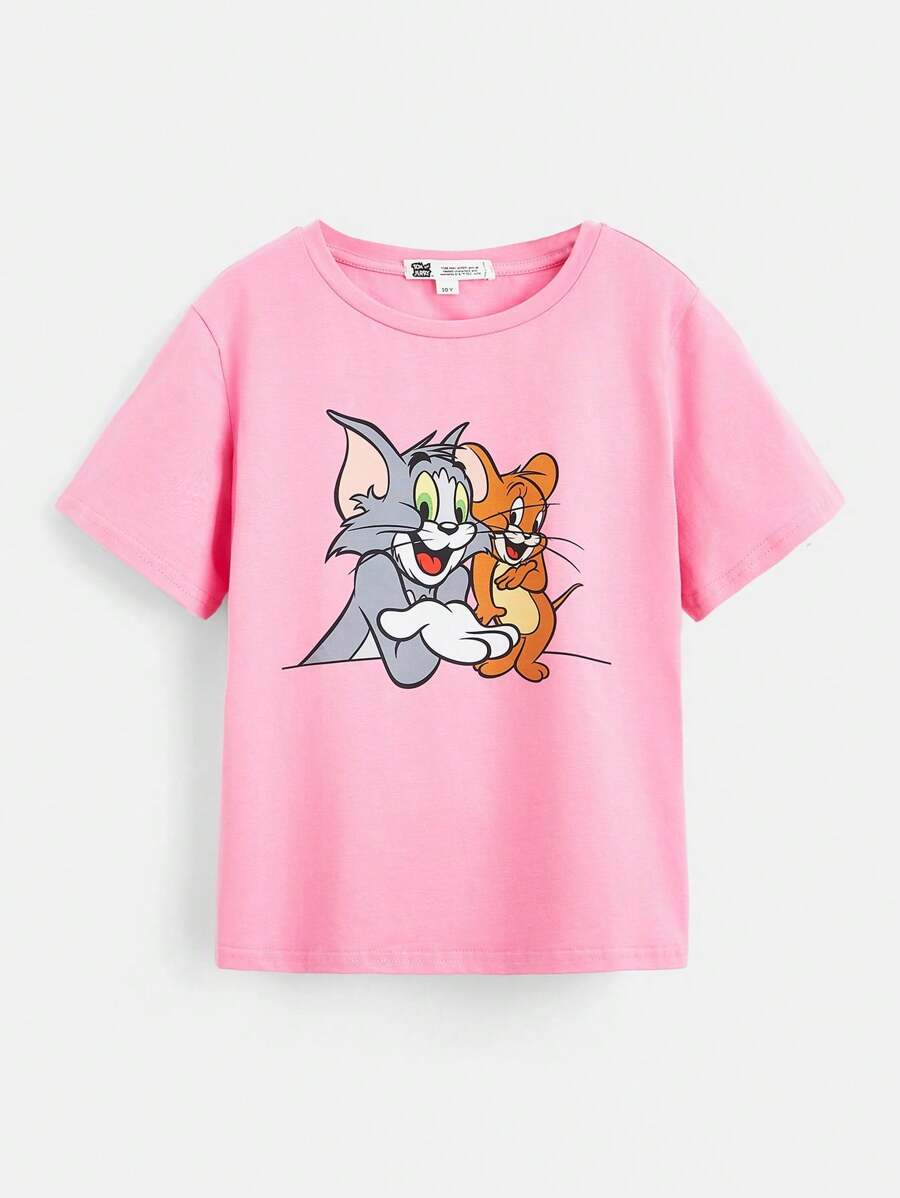 Tom And Jerry X Shein Tween Girl Cartoon Graphic Tee Shein Usa