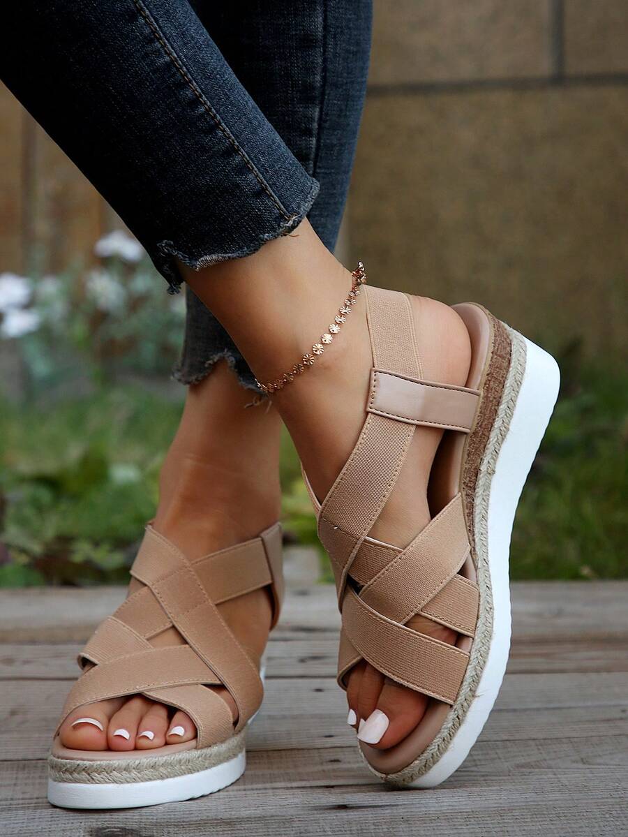 Women's Elastic Comfortable Platform Wedge Sandals With Rope Bottoms ...