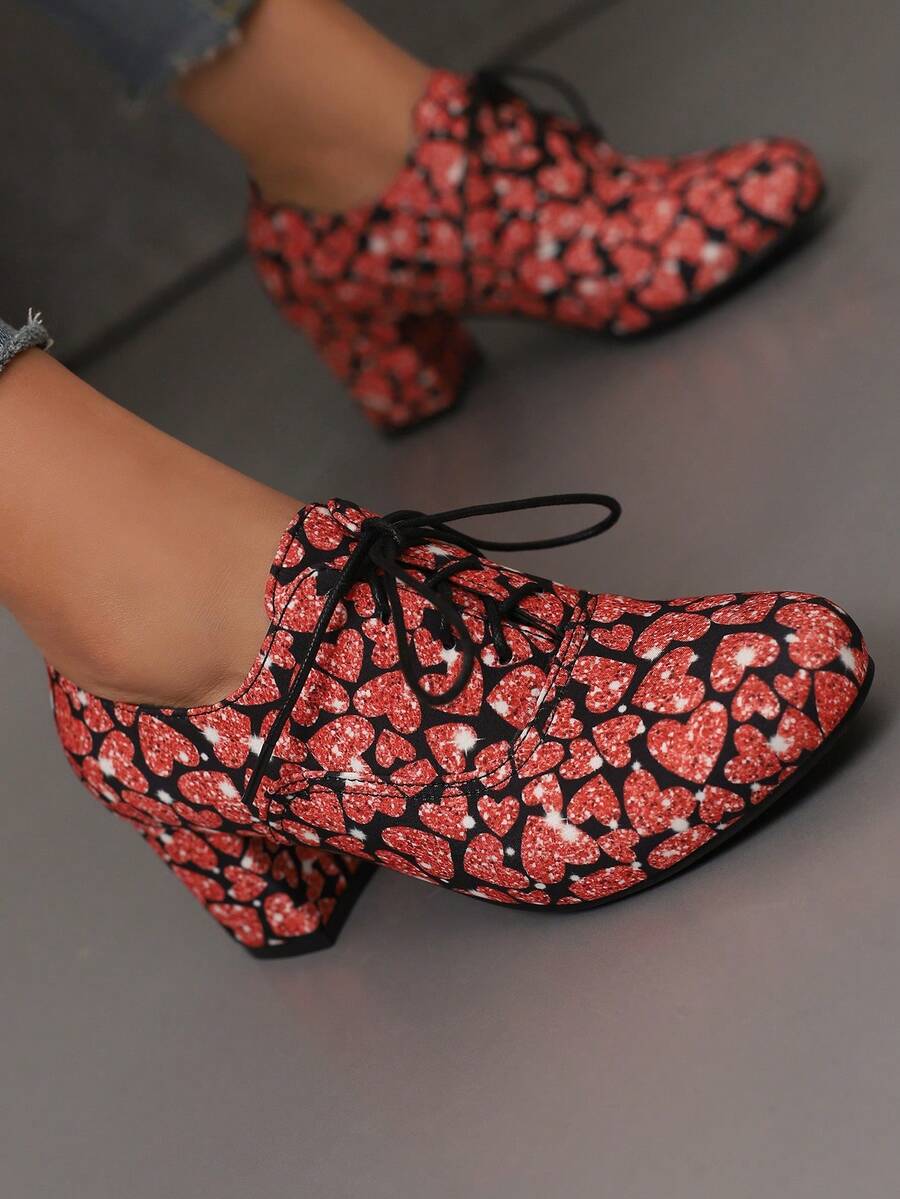 Pink High Heeled Shoes With Heart Shape, Suitable For Date, Fabric ...