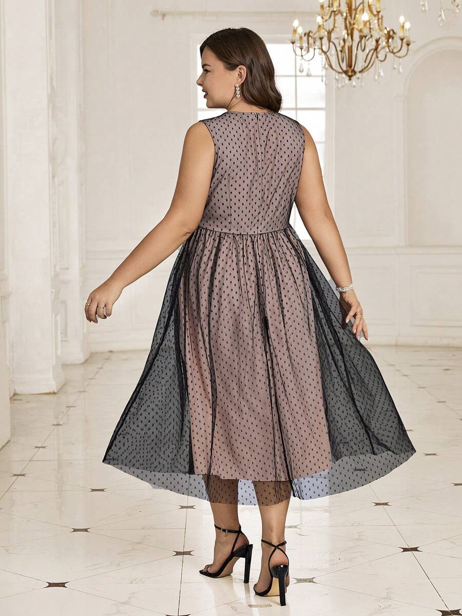 SHEIN Clasi Plus Size Lace Patchwork Polka Dot Mesh Wedding Dress, Semi Formal Dress, Wedding ...