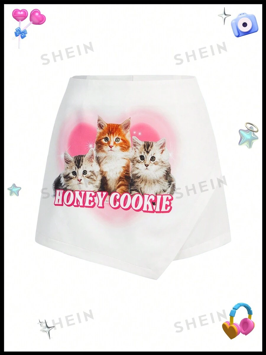SHEINNeu Kidcore Cat Print Animal Print Skort Summer Women Concert ...