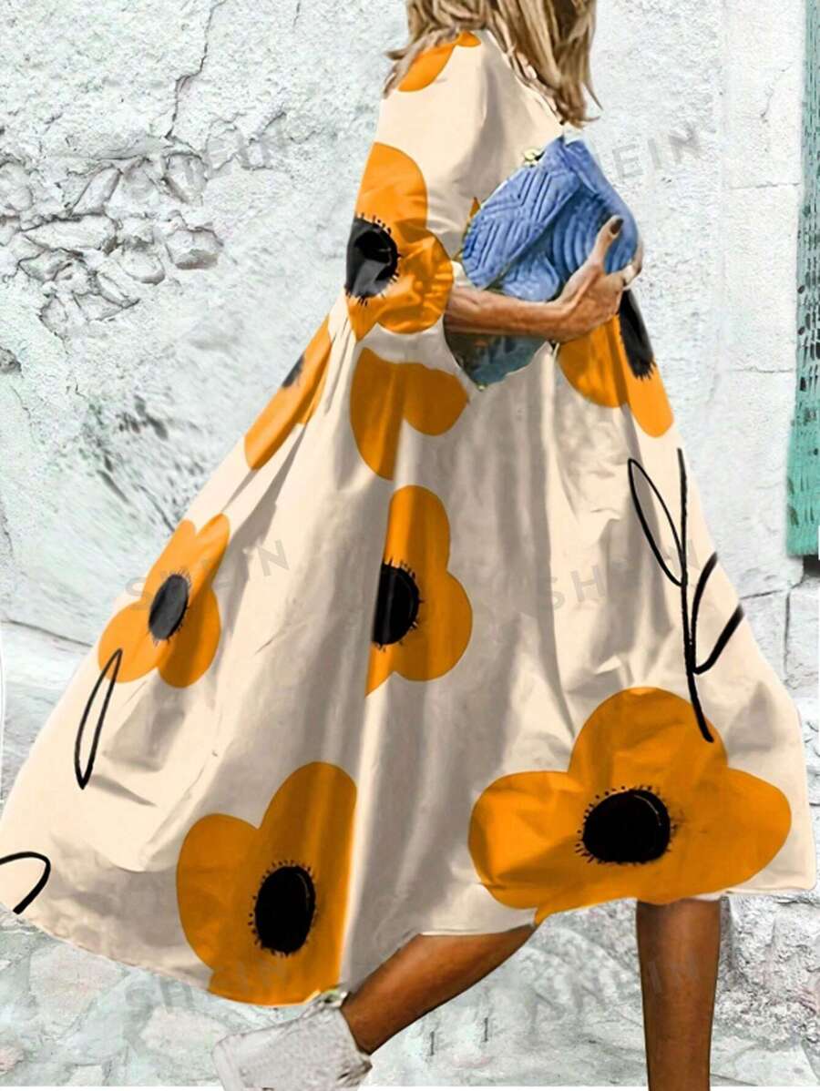 SHEIN VCAY Ladies' Round Neck Random Print Dress | SHEIN UK