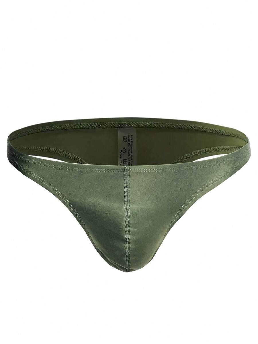 Manfinity Swimmode Men's Solid Color Green Triangle Swim Briefs For ...